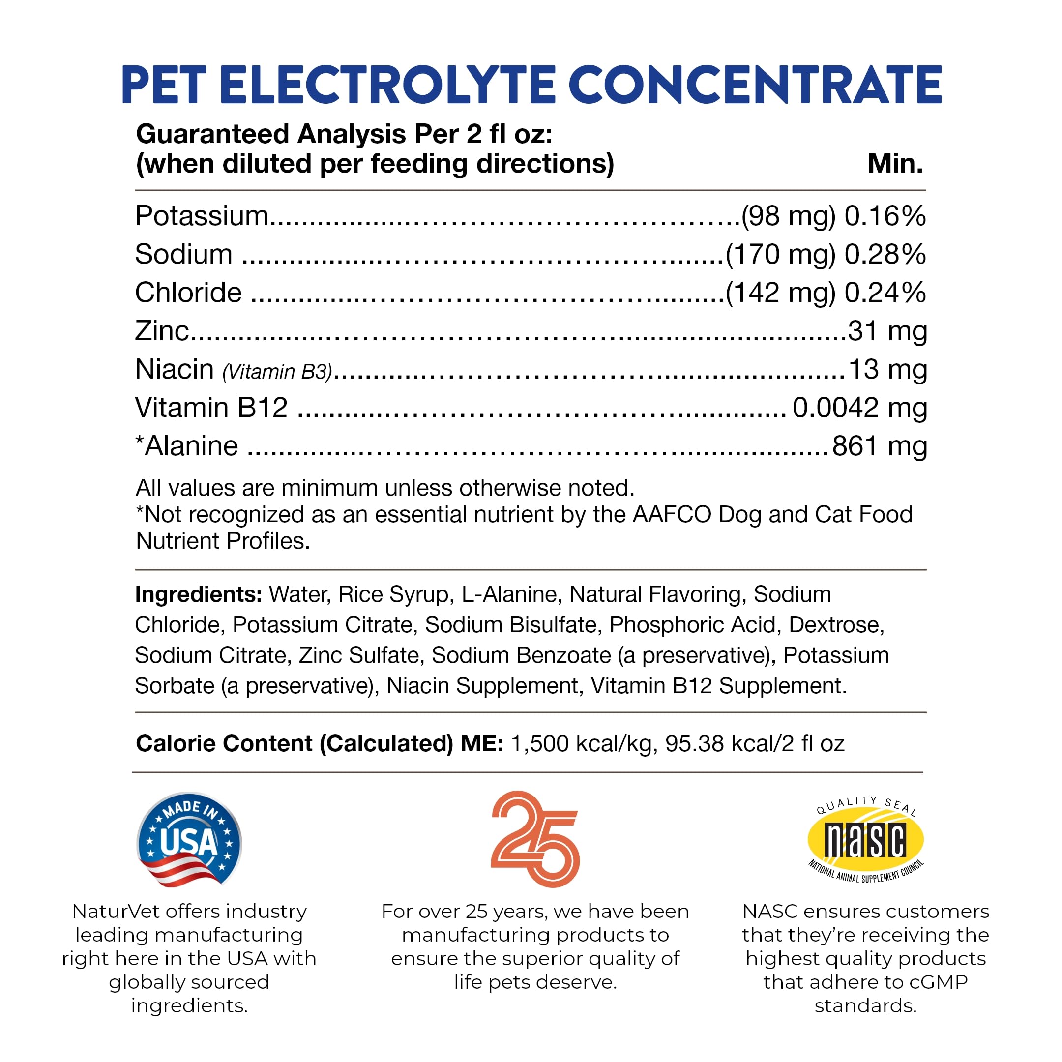 NaturVet Pet Electrolyte Concentrate for Dogs and Cats, 16 oz Liquid Concentrate, Made in The USA with Globally Source Ingredients