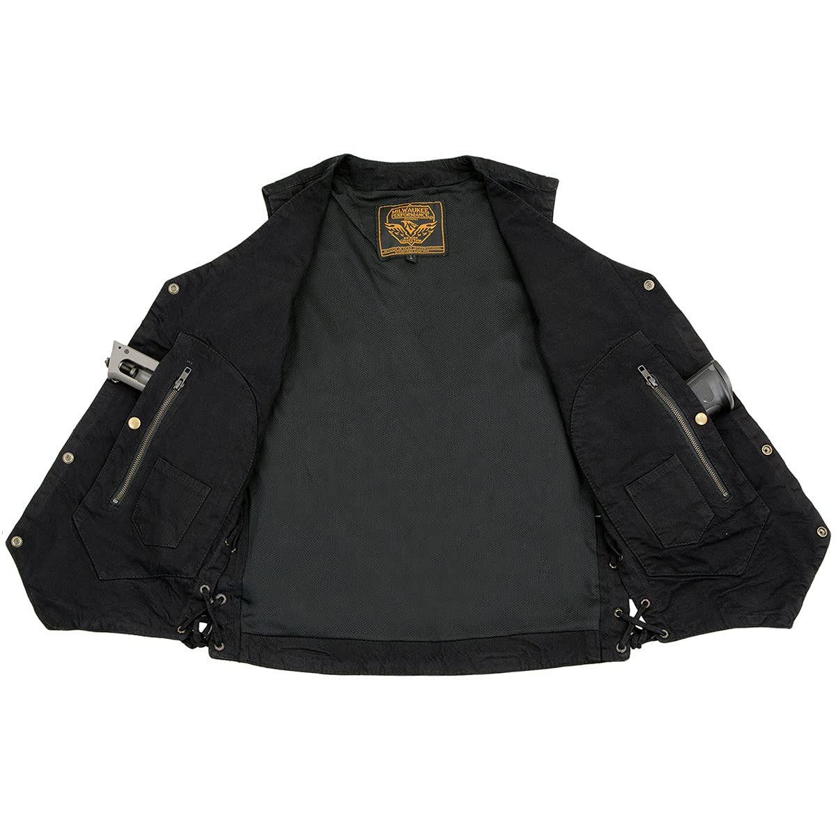 Milwaukee Leather DM1990 Men's Black 10 Pocket Side Lace Denim Vest - 4X-Large