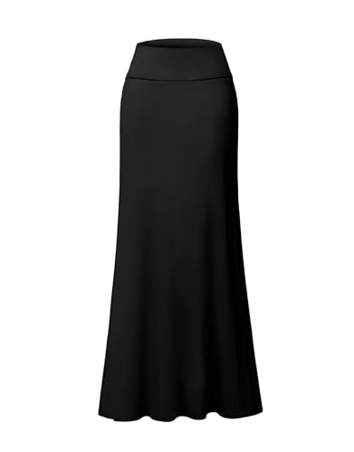Hybrid & Company - Women's Maxi Skirt W/ Fold Over Waist Band - Made in the USA, Black, Large