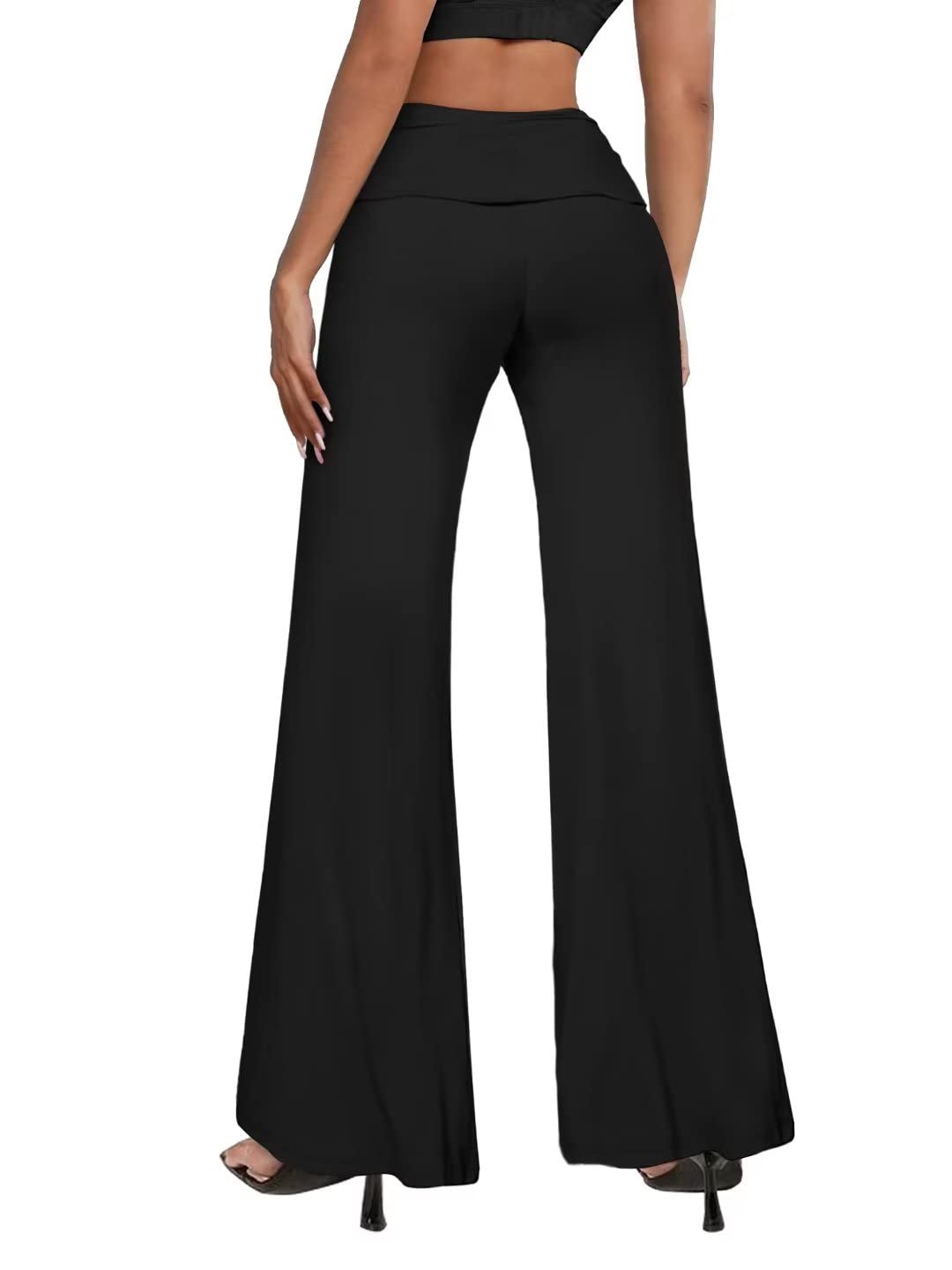 Hybrid & Company Women Palazzo Pants w/Fold Over Waist Band KPZ26932 M Black