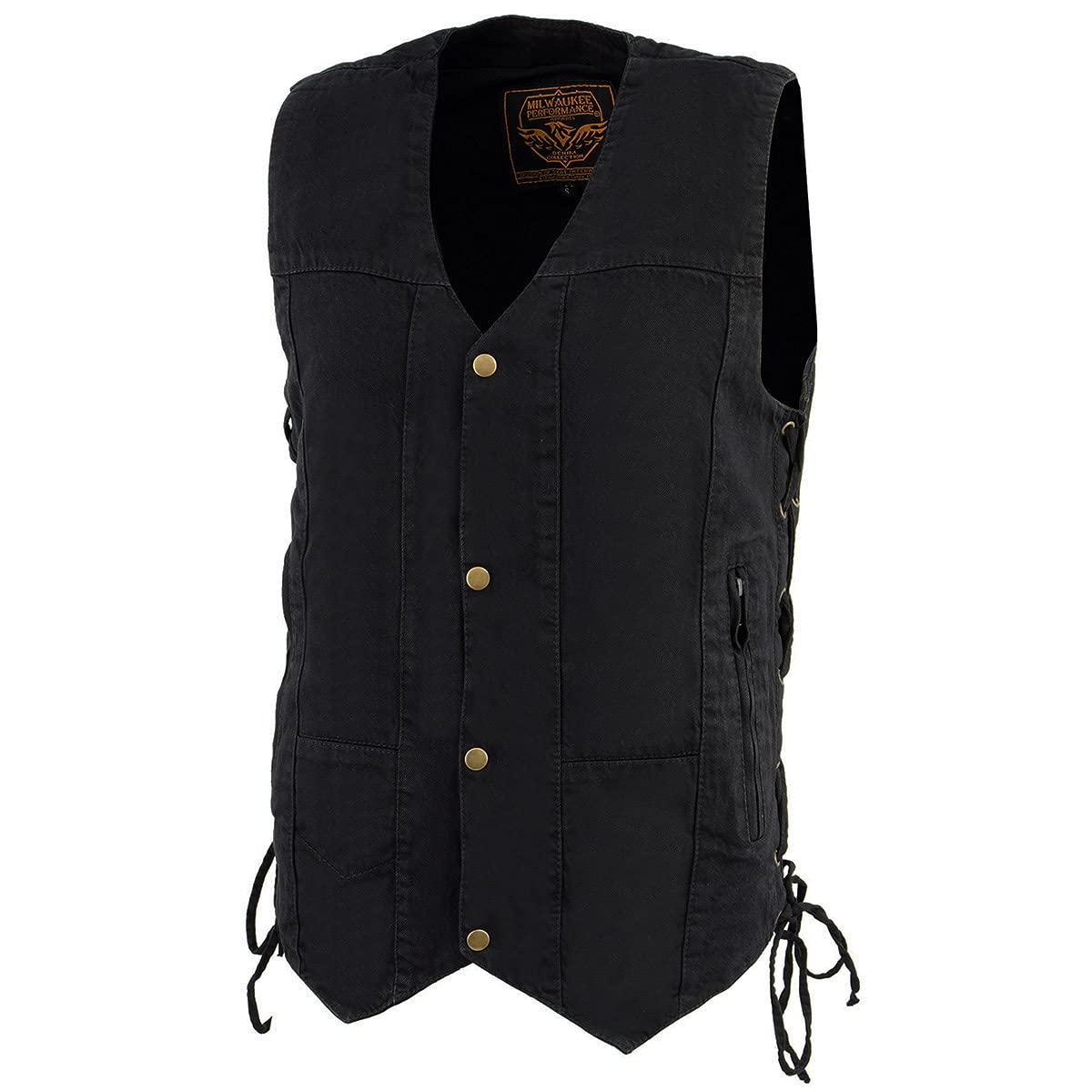 Milwaukee Leather DM1990 Men's Black 10 Pocket Side Lace Denim Vest - 4X-Large