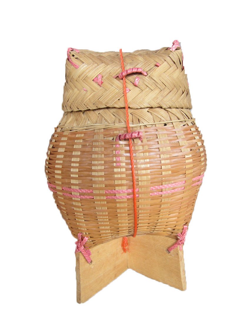 Handmade Thai Laos Sticky Rice Serving Container Bamboo Wicker Basket Storage Classic Natural Traditional