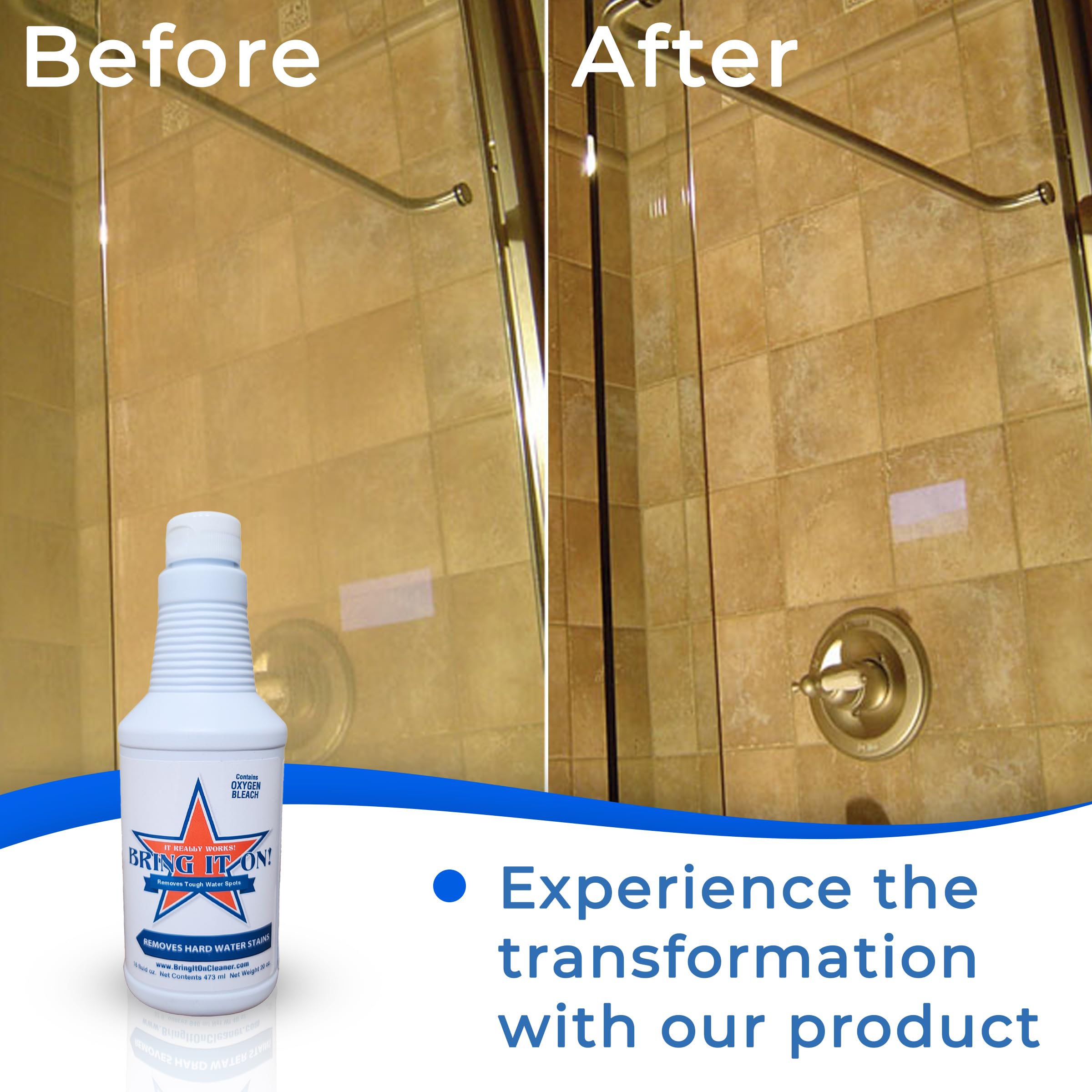 Bring It On Cleaner Hard Water Stain Remover, Shower Door Cleaner, Clean Tile and Grout, Windows, Fiberglass, Tubs, Chrome (2 Pack)