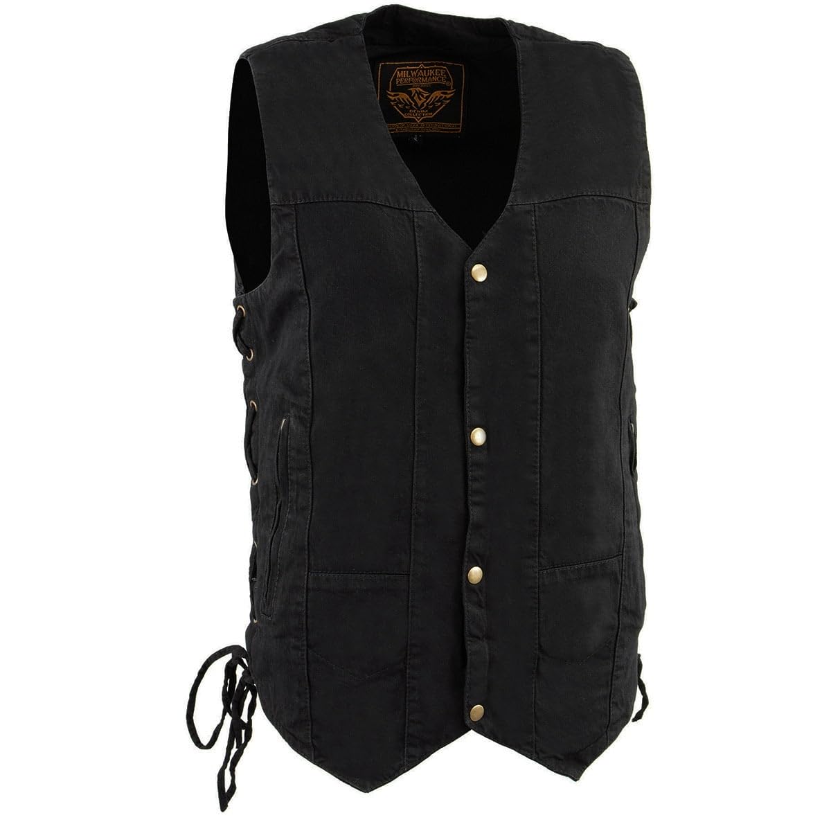 Milwaukee Leather DM1990 Men's Black 10 Pocket Side Lace Denim Vest - 4X-Large