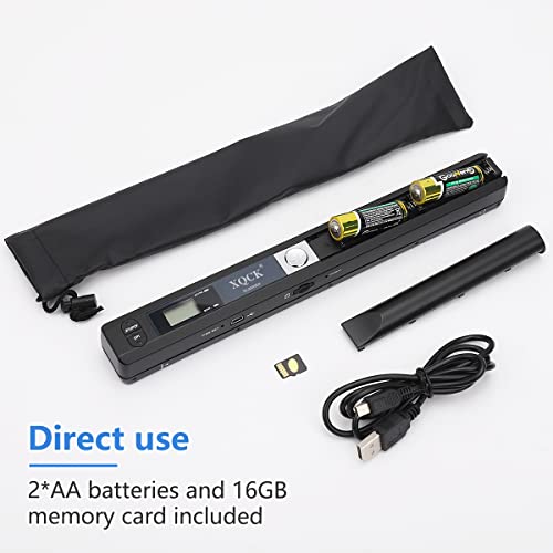 Portable Scanner Handheld Scanner for A4 Documents, Photo,Pictures,Receipt. Scanner Wand for Flat Scanning, UP to 900 DPI ,Include 16G SD Card,a Pair of AA Batteries
