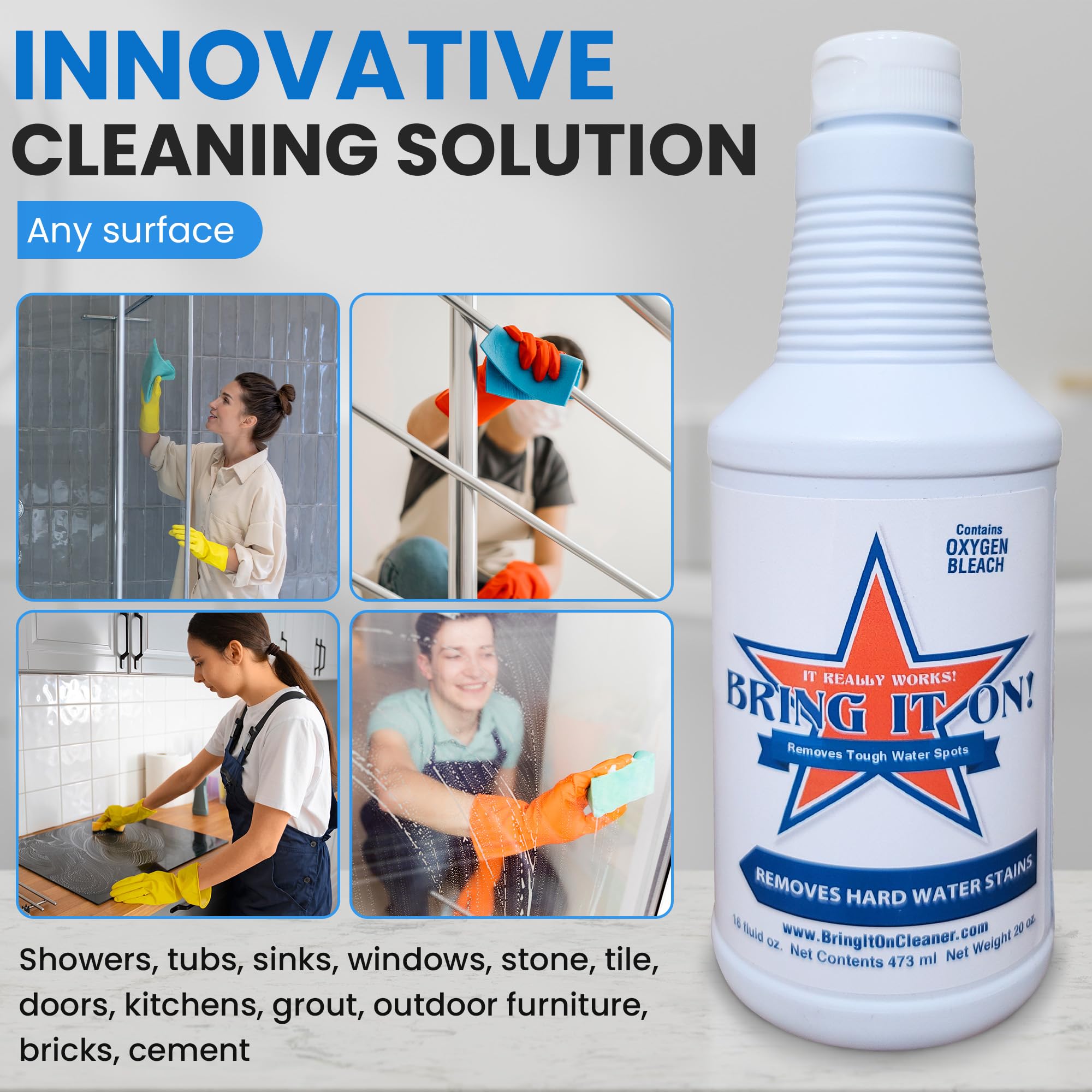 Bring It On Cleaner Hard Water Stain Remover, Shower Door Cleaner, Clean Tile and Grout, Windows, Fiberglass, Tubs, Chrome (2 Pack)