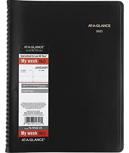 2023 Weekly Planner & Appointment Book By At A Glance - Large 8 1/4'' X 11'' - Black - Professional Spiral Bound Annual Week Schedule Calendar For Women And Men 70-950