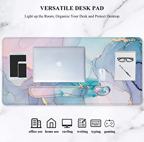Lateefah Large Mouse Pad and Keyboard Wrist Rest, Desk Pad for Keyboard and Mouse, 4-in-1 Extended Mouse Pad with Wrist Support, Non-Slip Desk Mat Protector, Ultra Thick Desk Blotter for Office, Home