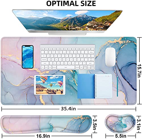 Lateefah Large Mouse Pad and Keyboard Wrist Rest, Desk Pad for Keyboard and Mouse, 4-in-1 Extended Mouse Pad with Wrist Support, Non-Slip Desk Mat Protector, Ultra Thick Desk Blotter for Office, Home