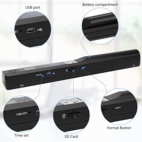 Portable Scanner Handheld Scanner for A4 Documents, Photo,Pictures,Receipt. Scanner Wand for Flat Scanning, UP to 900 DPI ,Include 16G SD Card,a Pair of AA Batteries