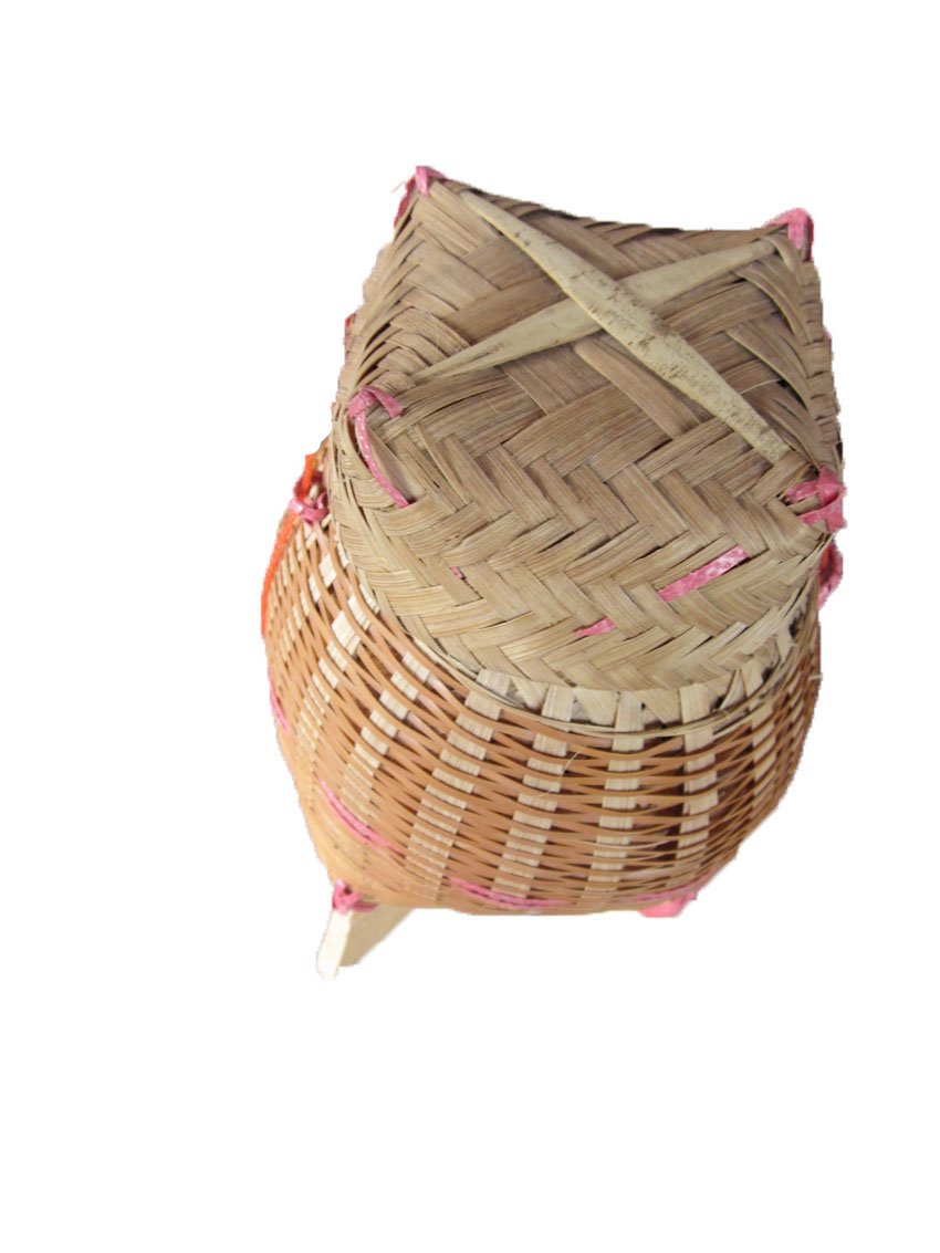 Handmade Thai Laos Sticky Rice Serving Container Bamboo Wicker Basket Storage Classic Natural Traditional