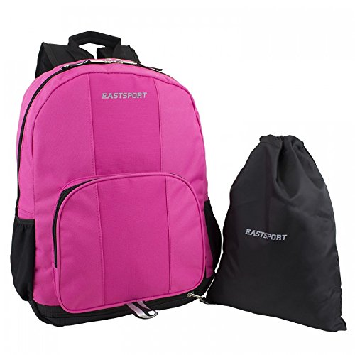 Eastsport Classic Backpack with Inner Tech Pocket, Bottom Shoe Compartment and Drawstring Bag, Pink