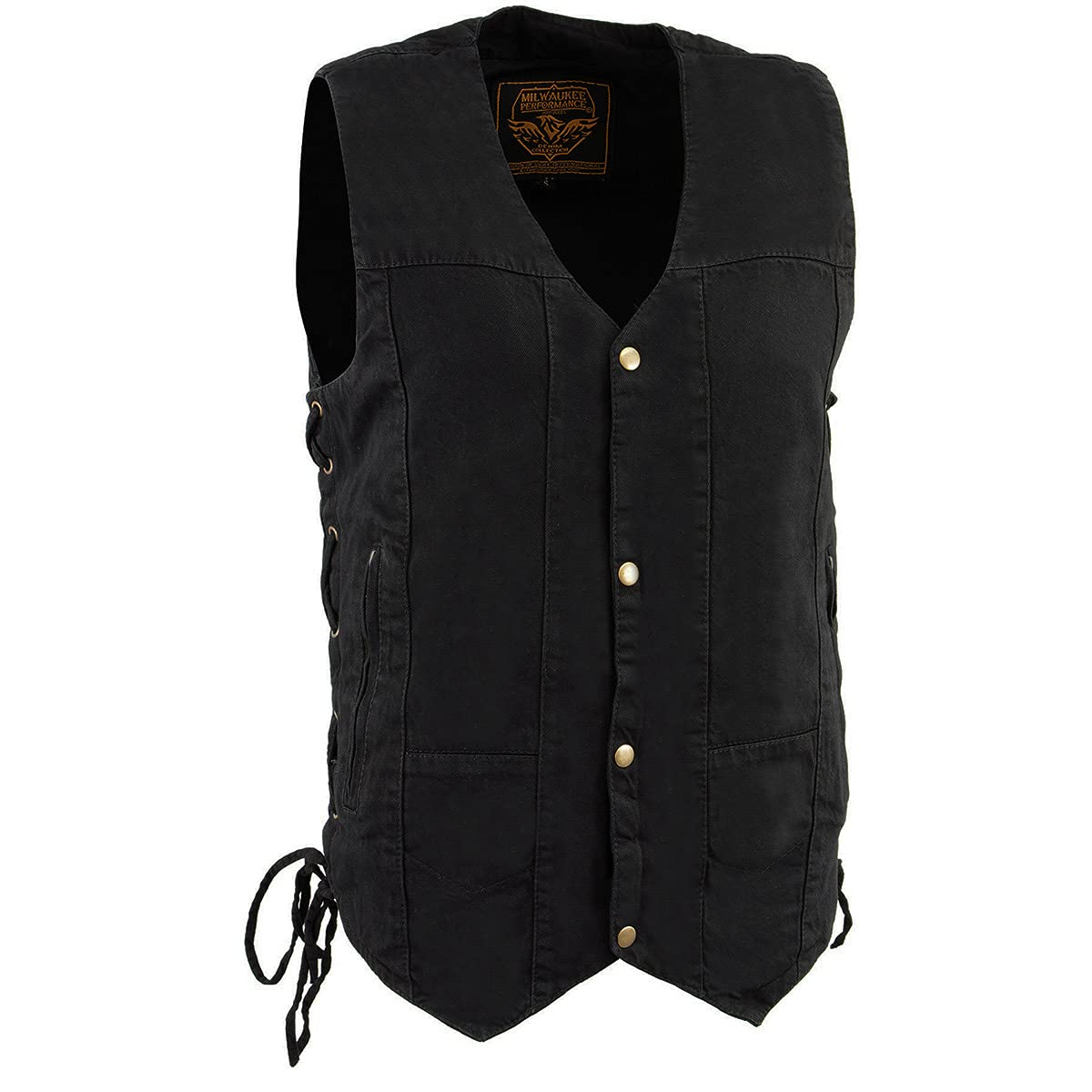 Milwaukee Leather DM1990 Men's Black 10 Pocket Side Lace Denim Vest - 4X-Large