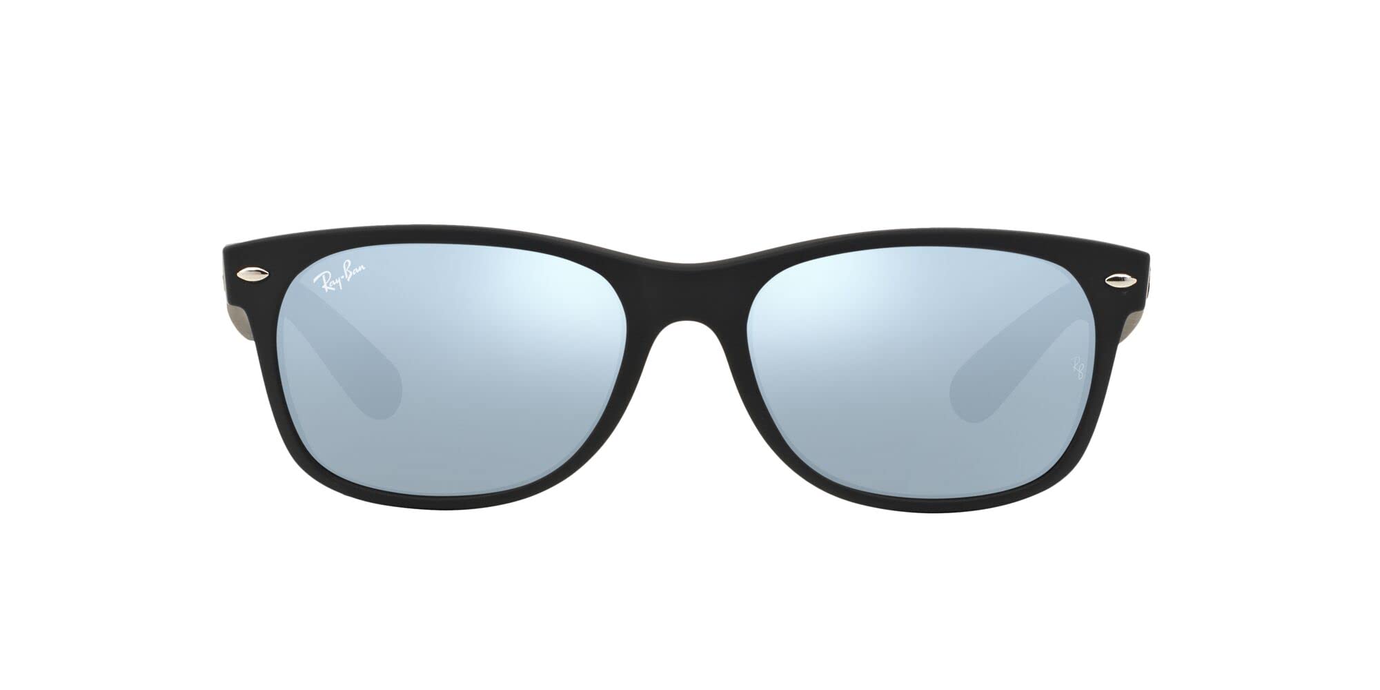 Ray-Ban RB2132 New Wayfarer Square Sunglasses, Rubber Black/Light Green Mirrored Silver, 52 mm