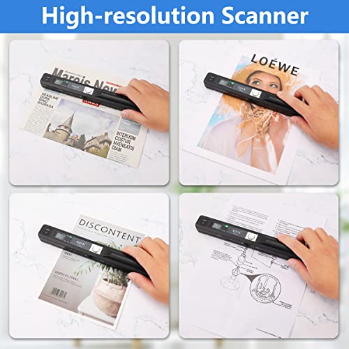 Portable Scanner Handheld Scanner for A4 Documents, Photo,Pictures,Receipt. Scanner Wand for Flat Scanning, UP to 900 DPI ,Include 16G SD Card,a Pair of AA Batteries