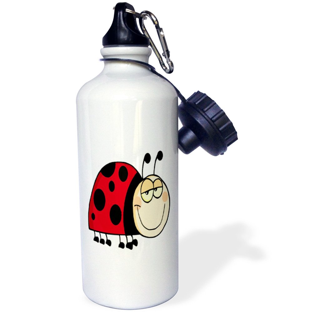 3dRose Cute Goofy Cartoon Grinning Little Ladybug Sports Water Bottle, 21 oz, White