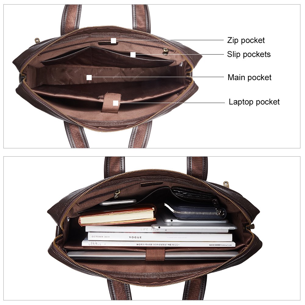 BOSTANTEN Leather Briefcase Handbag Messenger Business Bags for Men Brown