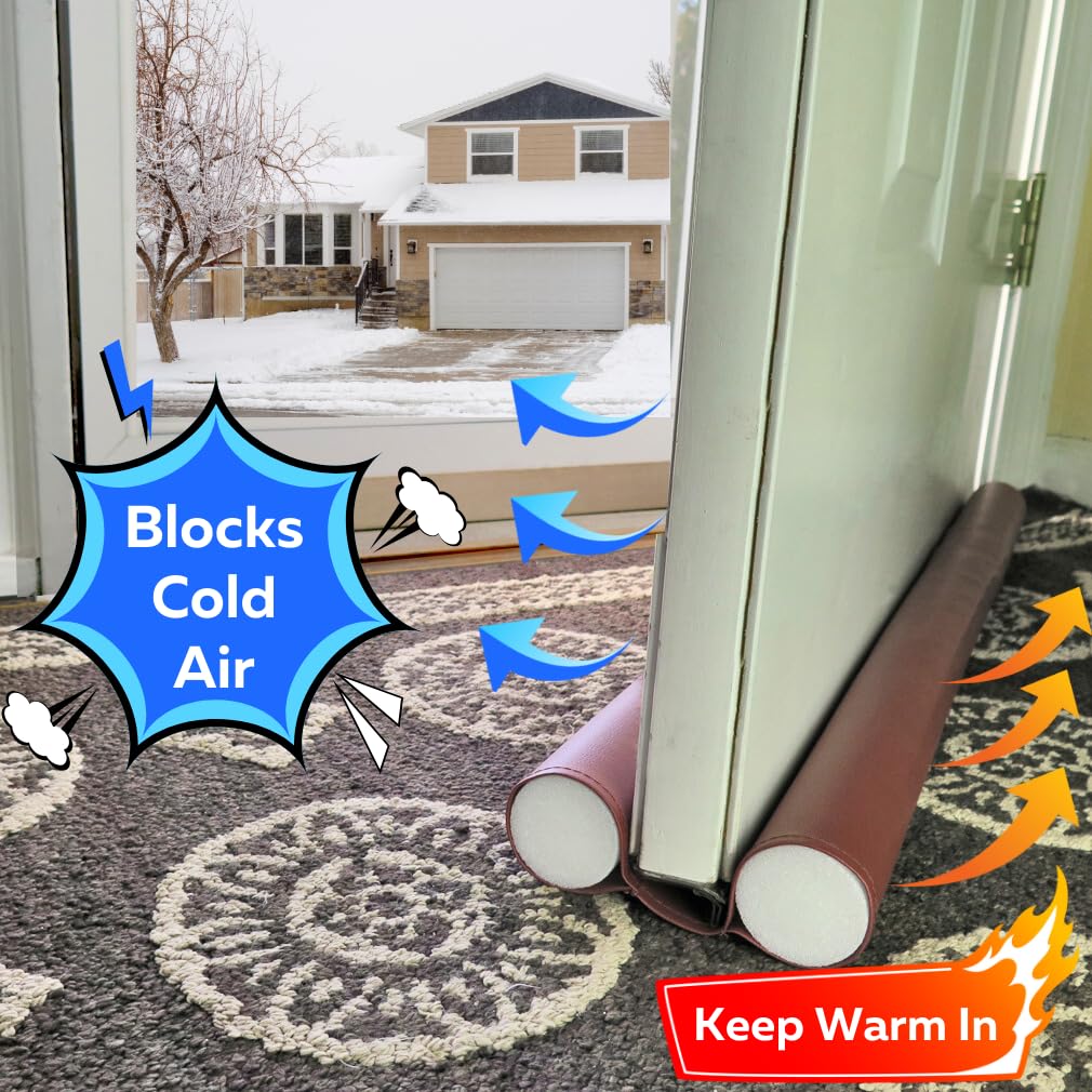 Evelots Door Draft Stopper, Covers Door Gaps up to 2 Inches, Door Noise Blocker, Window Breeze Blocker, Adjustable Door Sweeps, 36 Inches Long, Can be Cut to Size, Brown