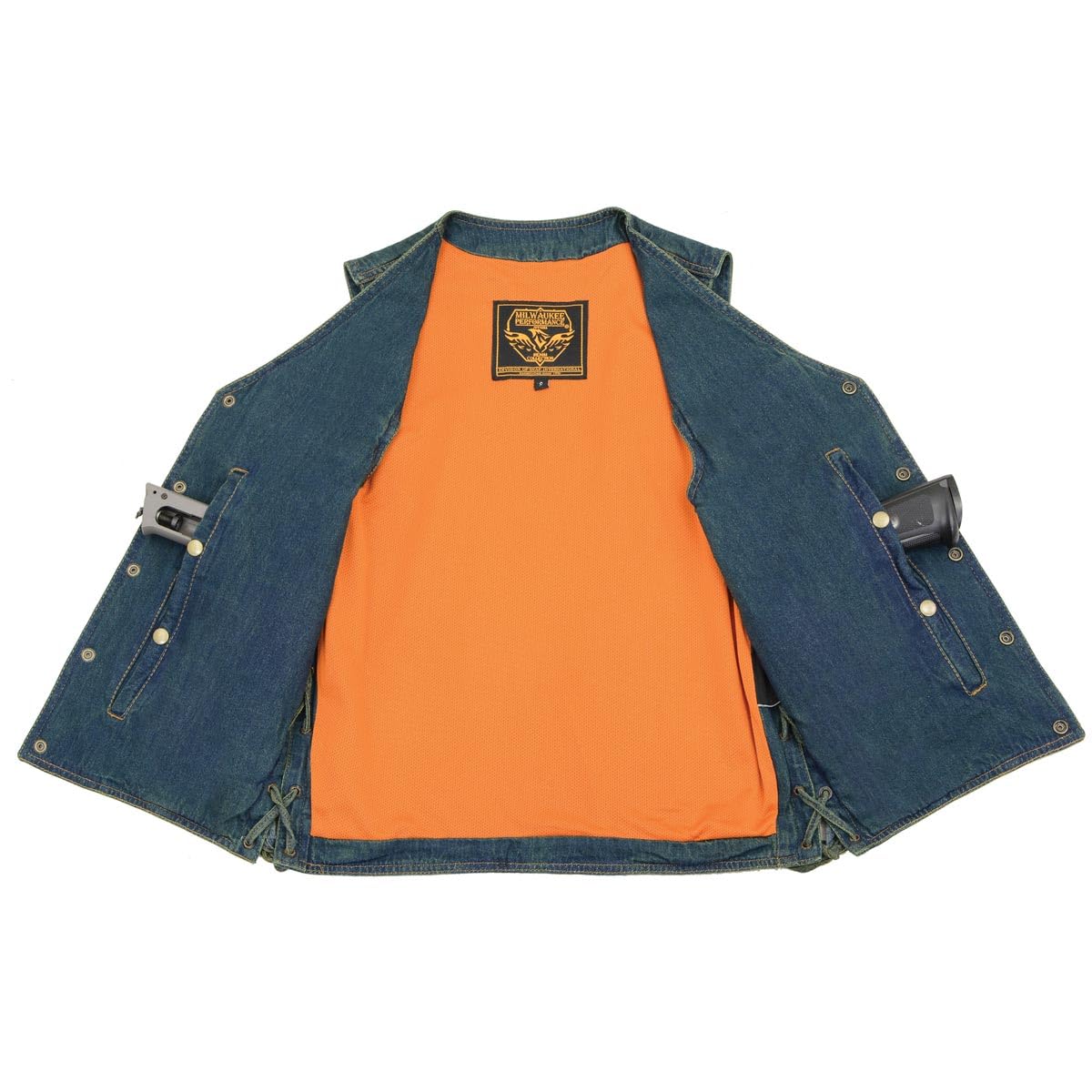 Milwaukee Leather DM1360 Men's Classic Blue Denim Motorcycle Biker Riders Vest w/Adjustable Side Laces - X-Large
