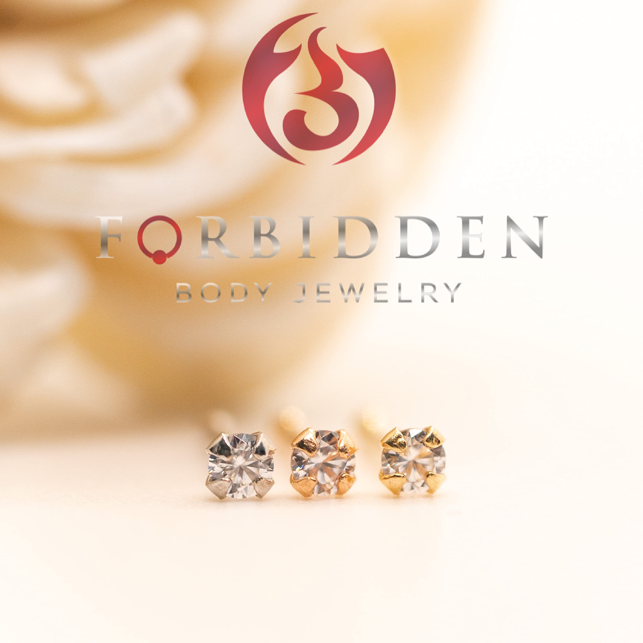 Forbidden Body Jewelry FBJ 14k White Gold Nose Ring, 22g, Solid 7mm Micro Stud, 2mm CZ Simulated Diamond, Non-Irritating Skin Safe Real Gold, Women/Men (Sold Individually)
