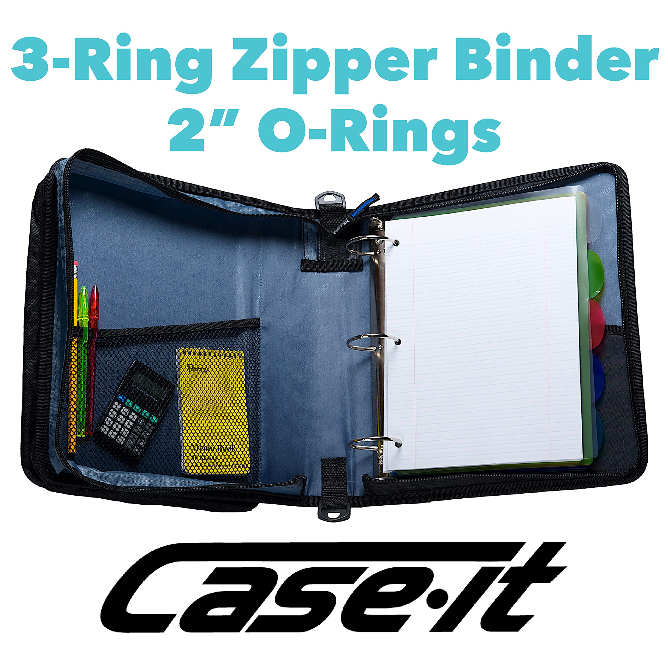Case-it The Universal Zipper Binder - 2 Inch O-Rings - Padded Pocket that holds up to 13 Inch Laptop/Tablet - Multiple Pockets - 400 Page Capacity - Comes with Shoulder Strap - Red LT-007