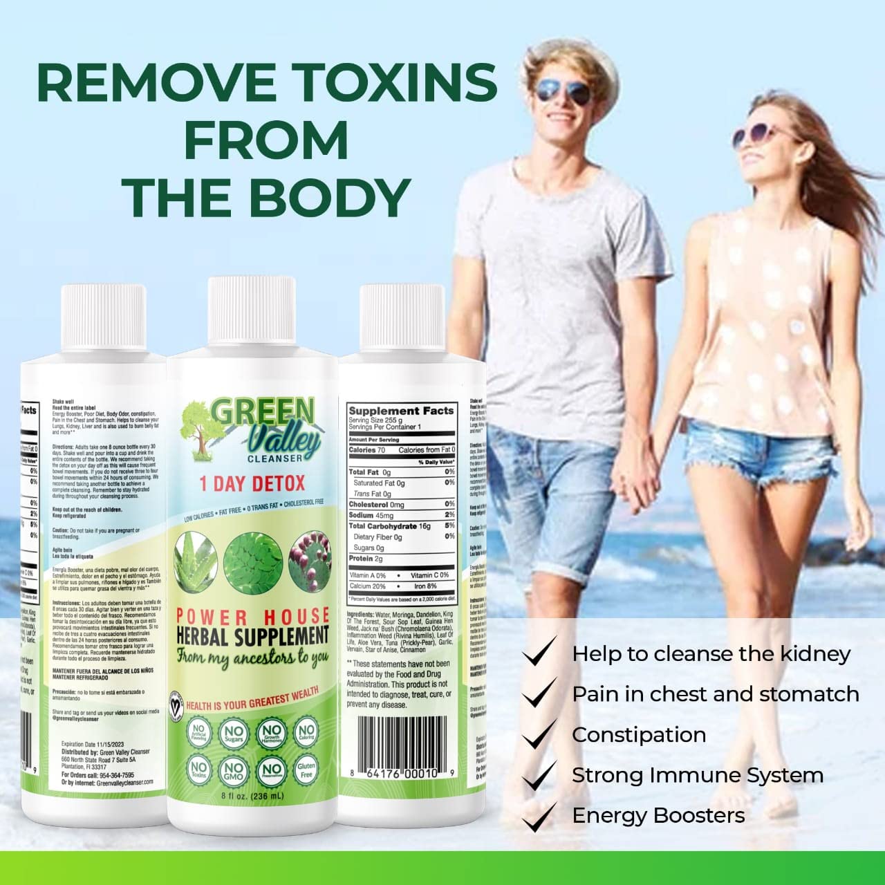 1 Day Colon Liquid Cleanse Formula and Liver Detox - Vegan Friendly, Helps Healthy Digestion, Gut Support, Boost Energy Levels and Bowl Movements | 8 Fl Oz