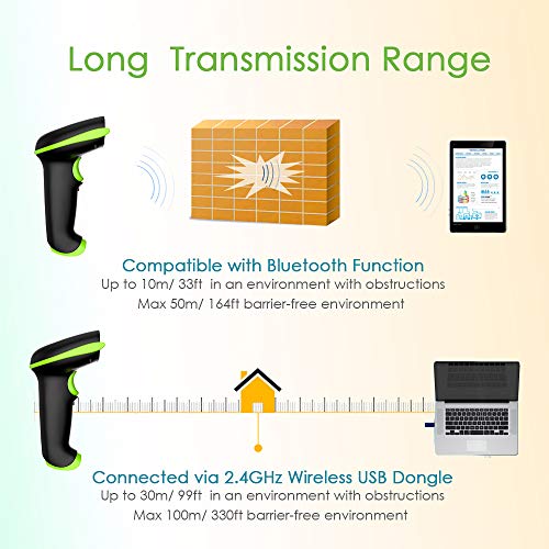 NADAMOO 2D Wireless Barcode Scanner with Stand, Compatible with Bluetooth & 2.4G Wireless & Wired Connection, Cordless QR Code Scanner USB Image Bar Code Reader for Computer Tablet iPhone iPad Android