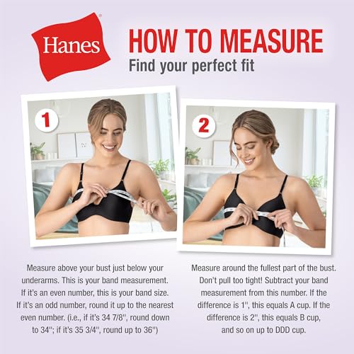 Hanes Wireless Bra, Seamless Bra with Full Coverage, Comfort Flex Wirefree, Perfect Coverage (Smart Sizes XS to 3XL)