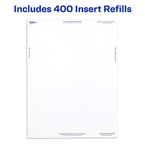 Avery Name Badge Inserts, Print or Write, 2-1/4 Inch x 3-1/2 Inch, 400 Card Stock Refills (5390), White