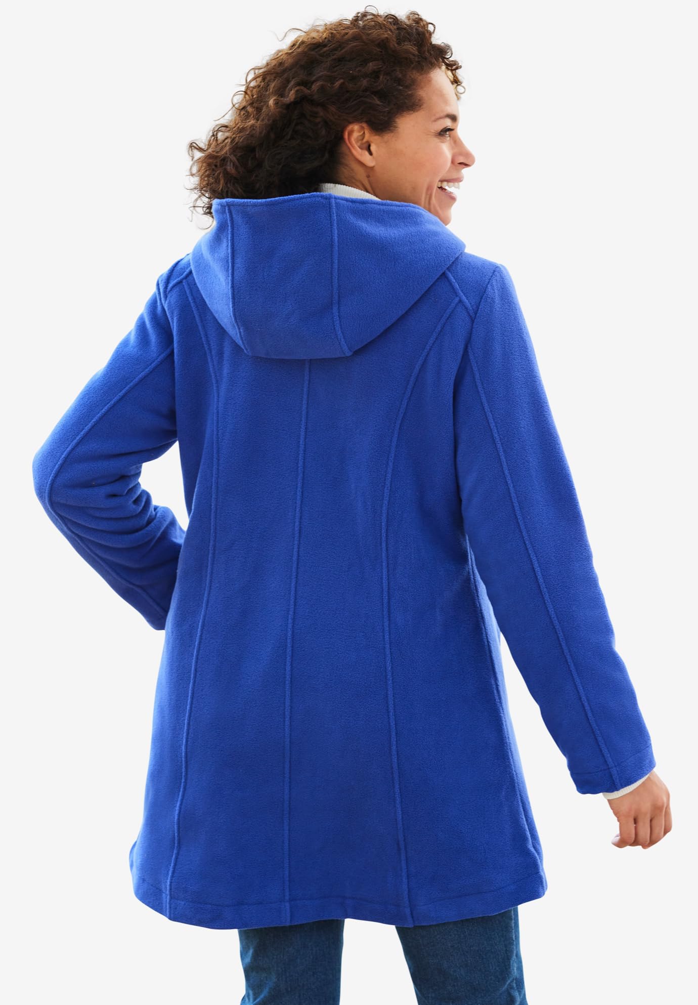 Woman Within Women's Plus Size Double-Breasted Hooded Fleece Peacoat - 22 W, Black