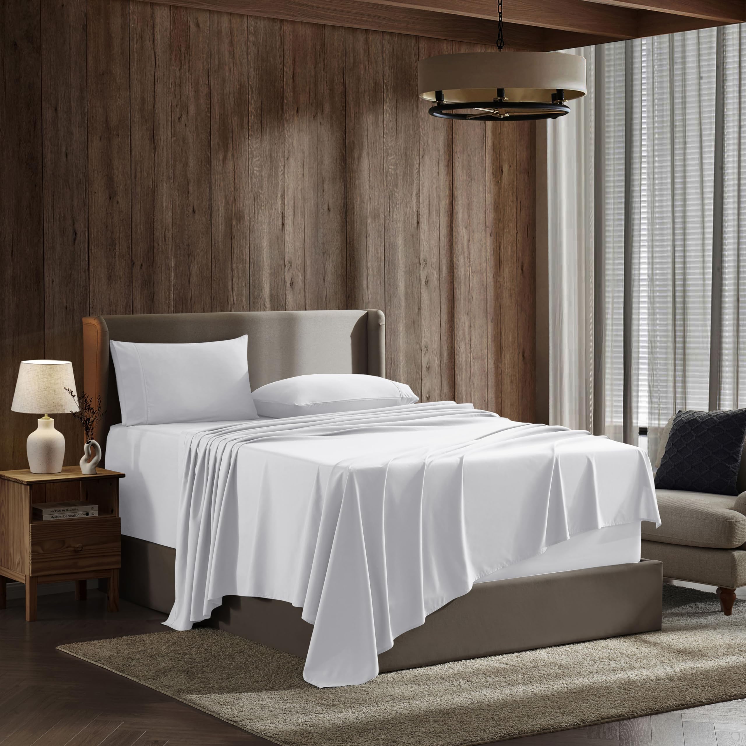 Nestl Full Size Sheet Sets - 4 Piece Full Size Sheets, Deep Pocket, Hotel Luxury, Extra Soft, Breathable and Cooling, White Bed Sheets for Full Size Mattress