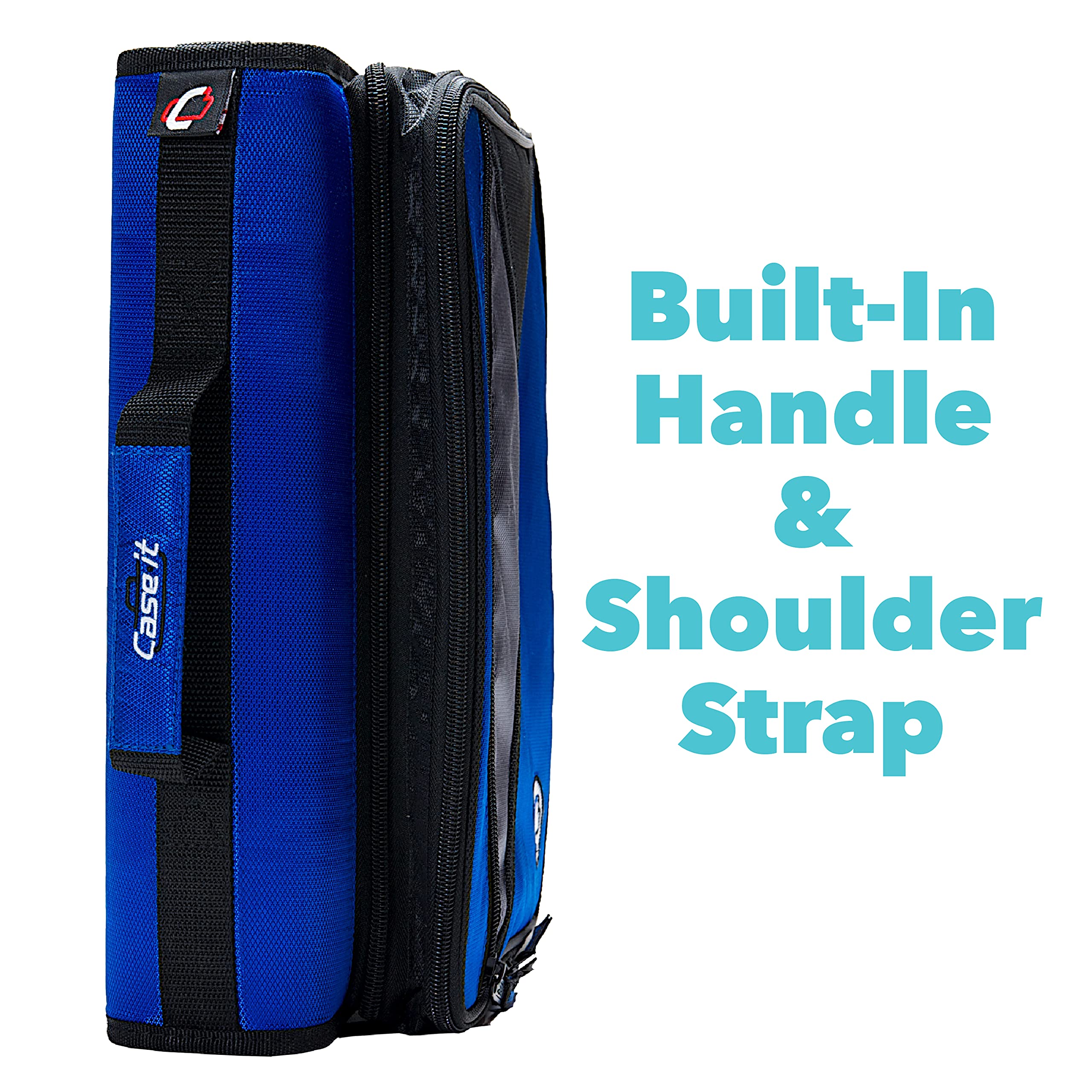 Case-it The Universal Zipper Binder - 2 Inch O-Rings - Padded Pocket that holds up to 13 Inch Laptop/Tablet - Multiple Pockets - 400 Page Capacity - Comes with Shoulder Strap - Red LT-007