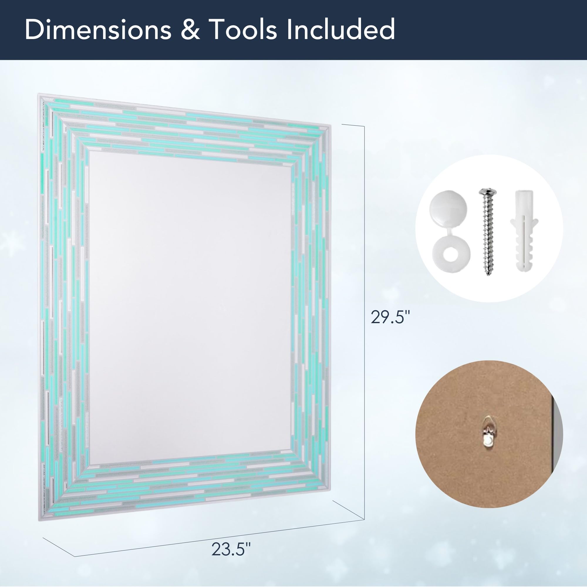 Head West 24"x30" Reeded Tiled Sea Glass Aqua Blue Vanity Mirror for Bathroom Wall, Mosaic Accent Rectangle Vanity Bathroom Mirror for Over Sink, Bedroom, & Living Room