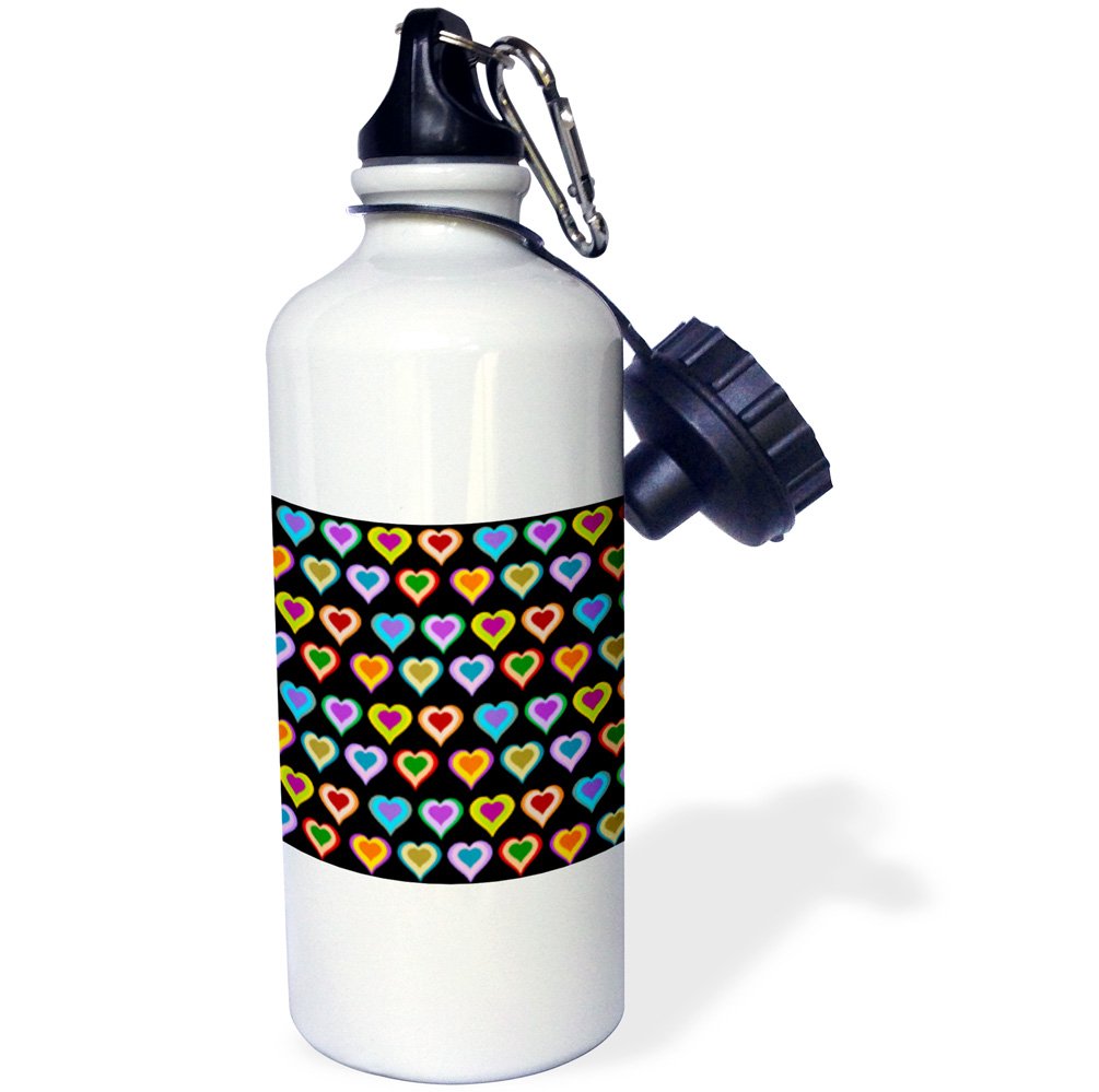 3dRose Cute Ladybug on Blue Polka Dots Kawaii Happy Red and Black Spotted Ladybird Cartoon Lady Bug Insect Sports Water Bottle, 21 oz, White