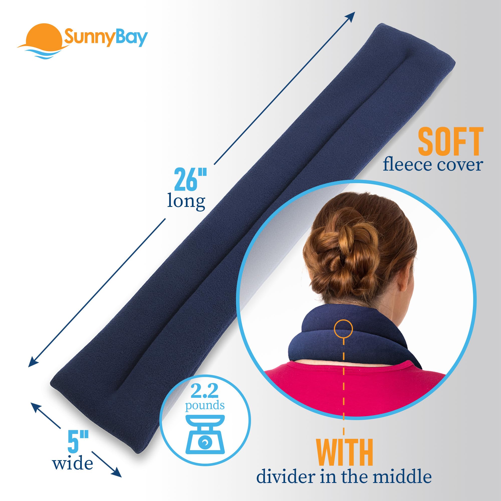 SunnyBay Microwave Heating Pad for Neck and Shoulders, 2.2 lbs 26 inch Long Versatile Microwavable Neck Wrap Warmer or Cool Pack, Hot or Cold Therapy to Relax Sore Muscles (Blue)