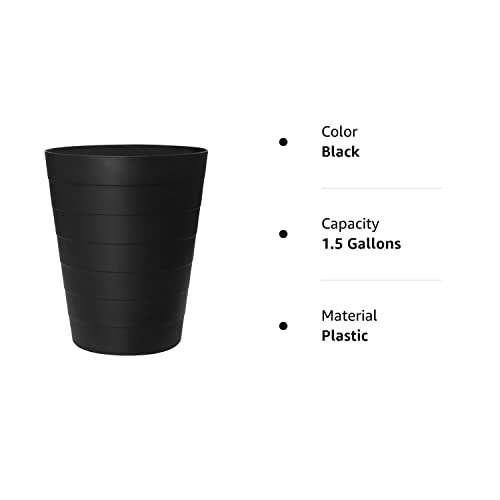BESUMA Slim Round Plastic Small Trash Can Wastebasket, Garbage Container Bin for Bathrooms, Powder Rooms, Kitchens, Home Offices, Kids Rooms (Black, 1.5 Gallons)