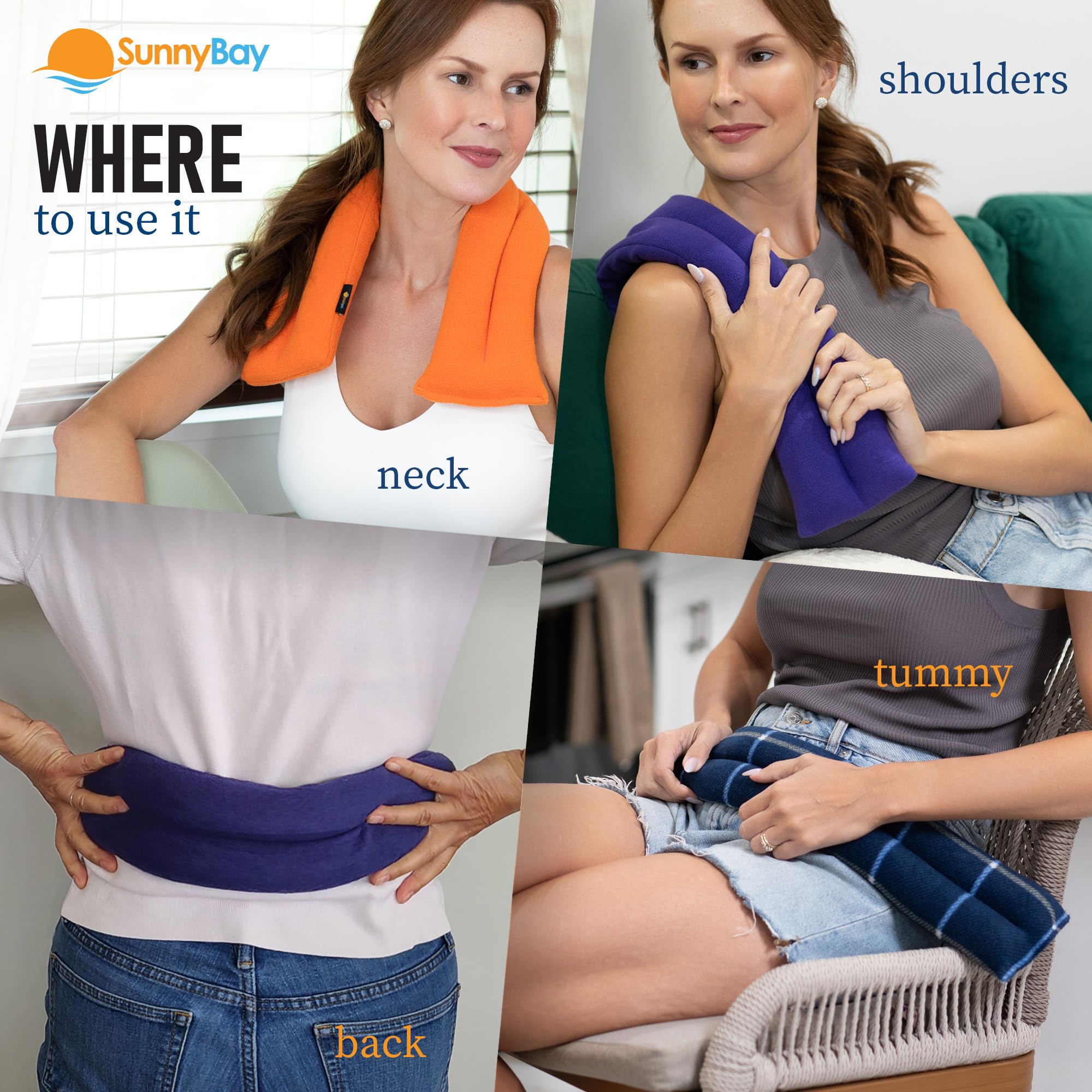 SunnyBay Microwave Heating Pad for Neck and Shoulders, 2.2 lbs 26 inch Long Versatile Microwavable Neck Wrap Warmer or Cool Pack, Hot or Cold Therapy to Relax Sore Muscles (Blue)