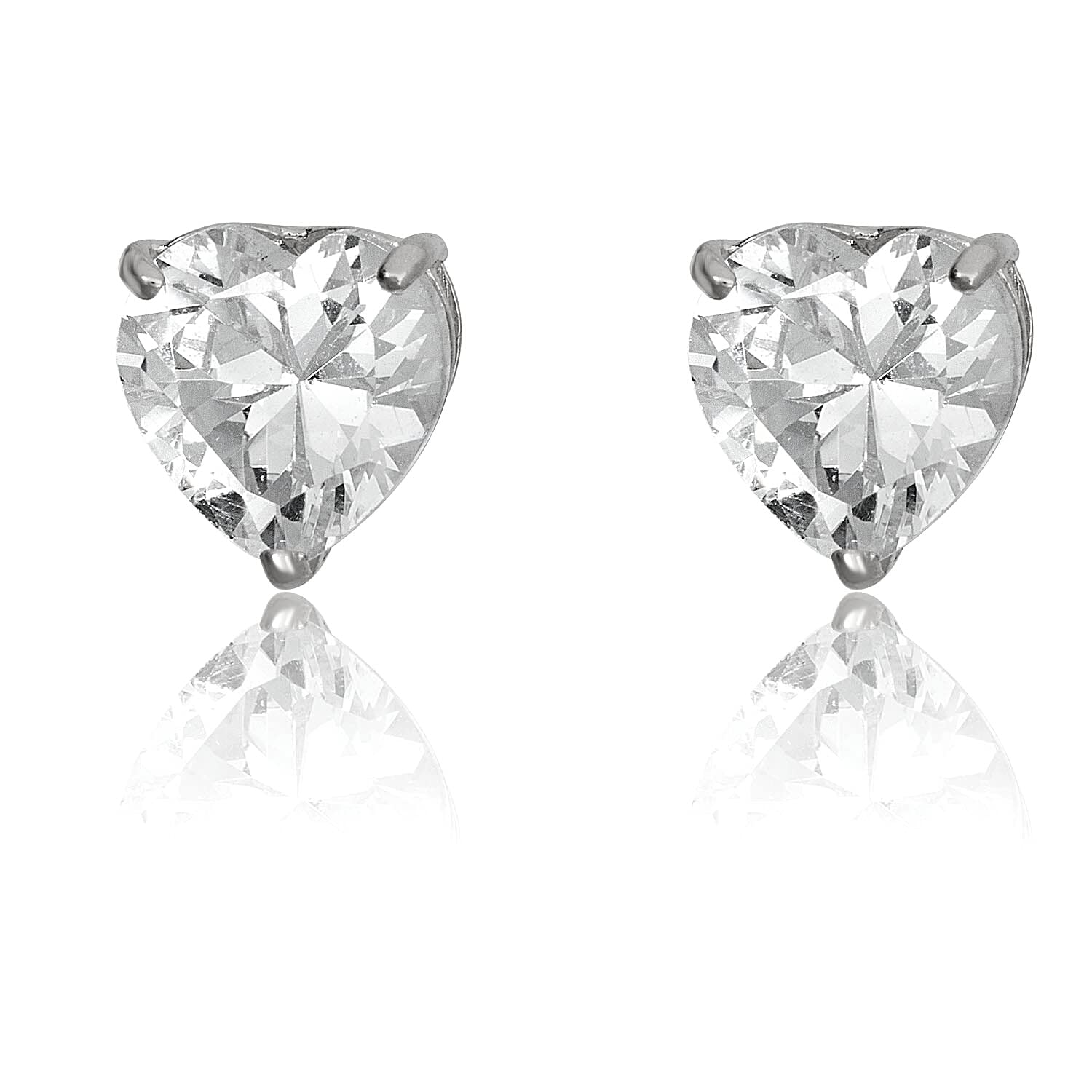 AVORA 10K White Gold 6mm Heart-shaped Simulated Diamond Cubic Zirconia (CZ) Stud Earrings