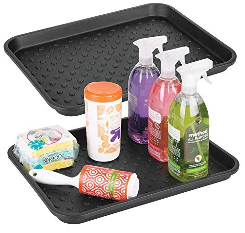 iDesign Plastic Under Sink Mat Tray for Kitchen Cabinet, Bathroom, Entryways, Office, Mudroom, College Dorm, Set of 2, 17" X 13" X 2", Black