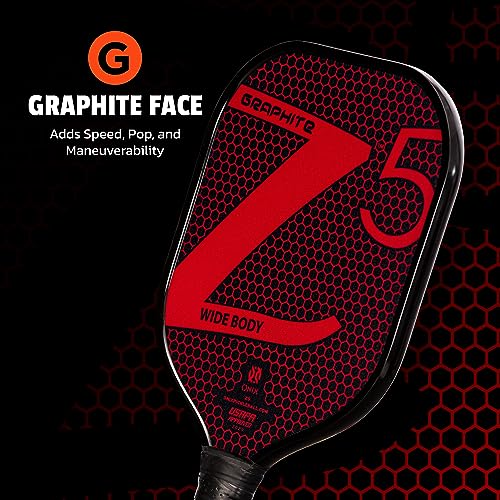 ONIX Graphite Z5 Pickleball Paddle (Graphite Carbon Fiber Face with Rough Texture Surface, Cushion Comfort Grip and Nomex Honeycomb Core for Touch, Control, and Power), Red