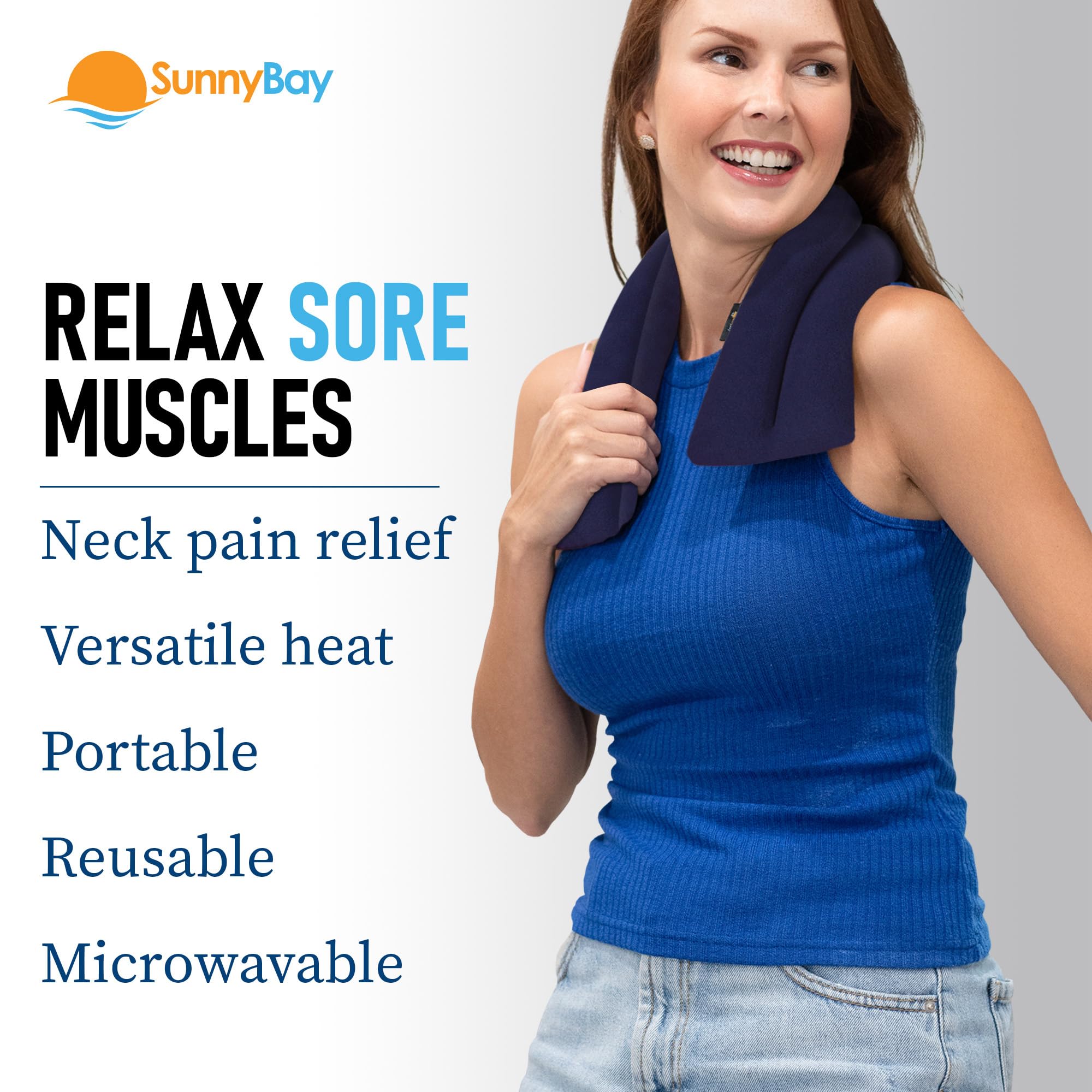 SunnyBay Microwave Heating Pad for Neck and Shoulders, 2.2 lbs 26 inch Long Versatile Microwavable Neck Wrap Warmer or Cool Pack, Hot or Cold Therapy to Relax Sore Muscles (Blue)
