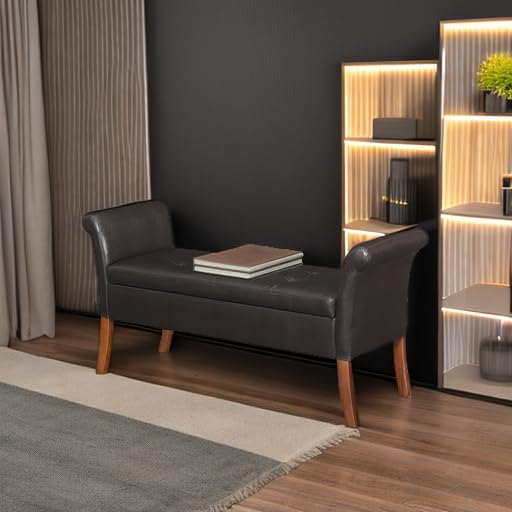 Convenience Concepts Designs4Comfort Garbo Upholstered Modern Ottoman Living Room, Sitting, Storage Bench with Seating for Entryway, 51.25", Espresso Faux Leather