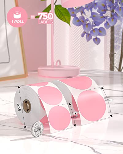 MUNBYN 2 Inch Pink Circle Thermal Sticker Labels, Shipping Scale, Pink Shipping Label Printer