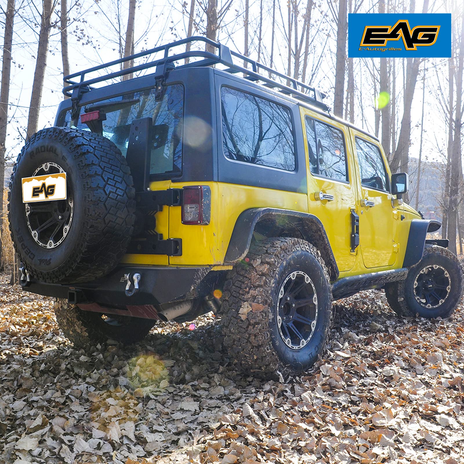 EAG 2007-2018 Jeep Wrangler JK Rock Crawler Rear Bumper with Hitch Receiver D-ring Shackle