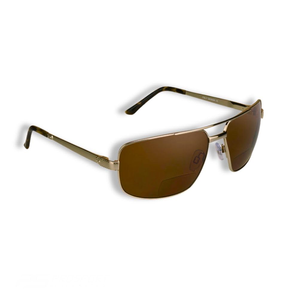 proSPORT Square Aviator Polarized Bifocal Sunglasses Gold Frame Brown Lens +3.00 Sunglasses for Men. Nearly Invisible Line Readers