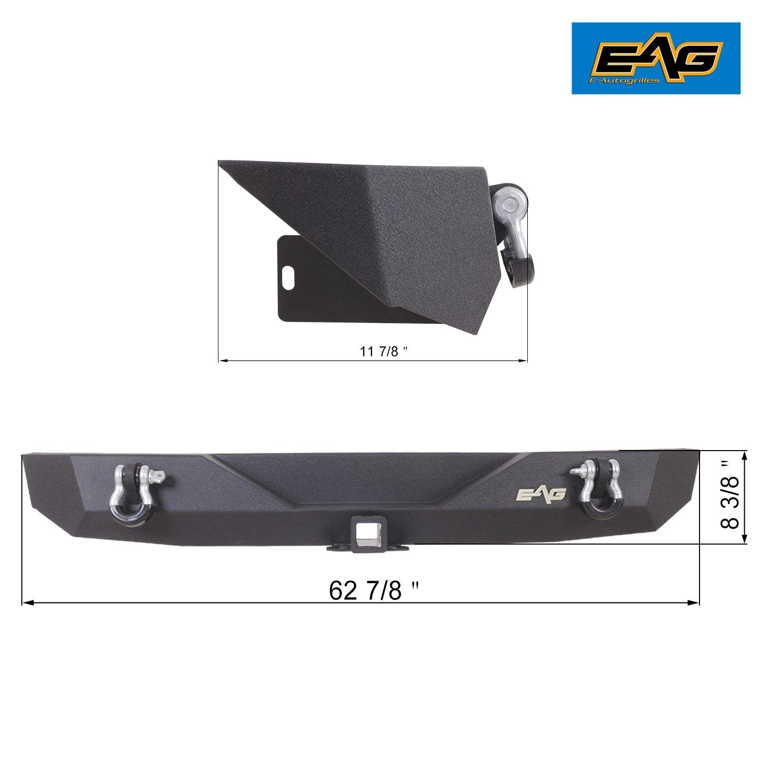 EAG 2007-2018 Jeep Wrangler JK Rock Crawler Rear Bumper with Hitch Receiver D-ring Shackle