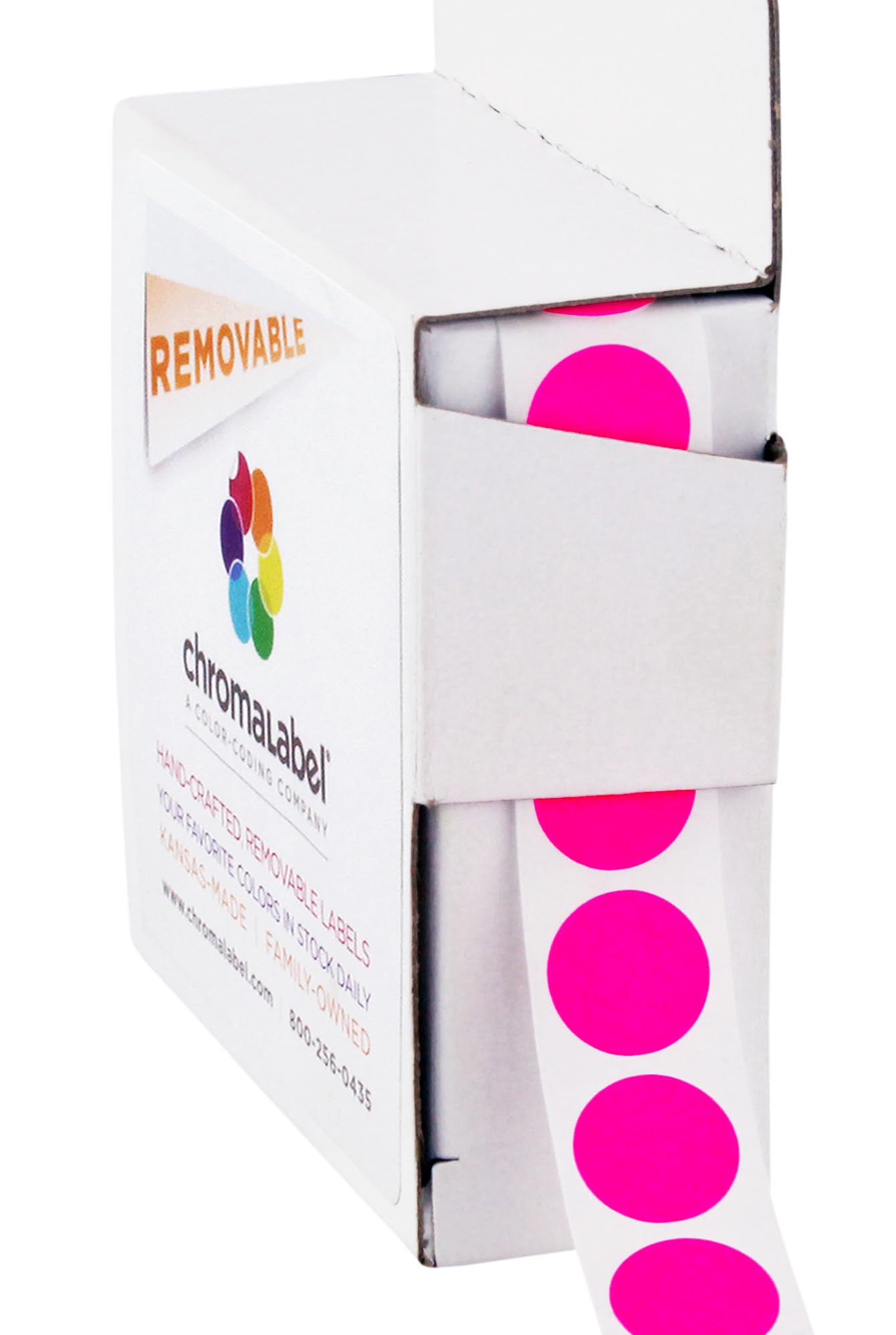 ChromaLabel 1/2 Inch Round Colored Stickers, High Visibility Removable Sticky Dots Color Coding Labels, Easy to Write On Dot Sticker - 1000 Stickers per Dispenser Box, Matte Finish Fluorescent Pink