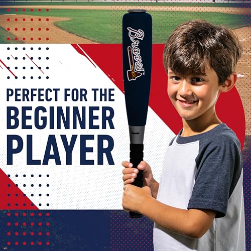 Franklin Sports Atlanta Braves Foam Bat & Ball Set - 21" Soft Jumbo Team Baseball Bat and Ball Team Logo - MLB Official Licensed Product
