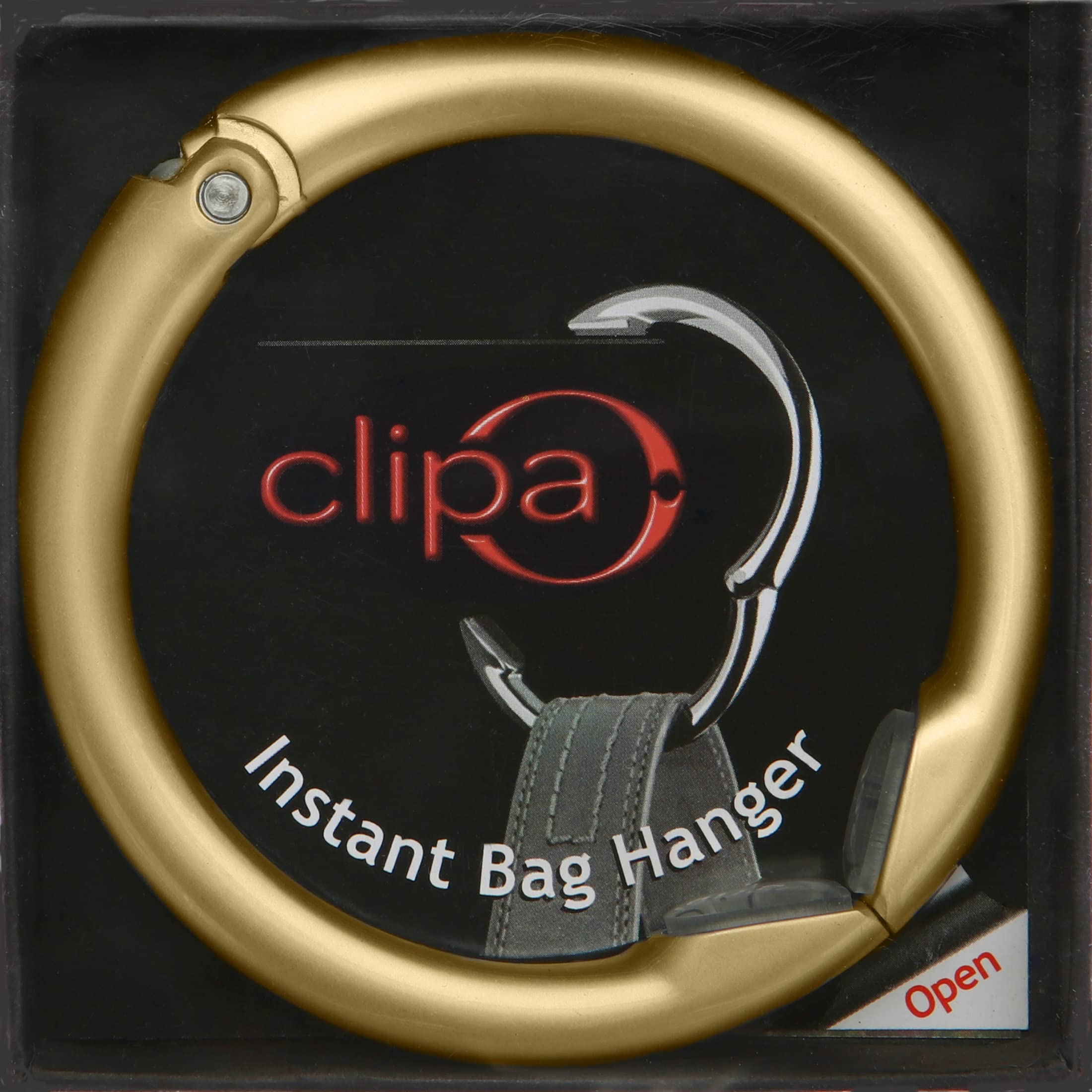 Clipa Bag Hanger β Matte Gold PVD - The Ring That Opens Into a Hook and Hangs in Just 1/2" of Space, Holds 33 lbs., 3 yr. Warranty