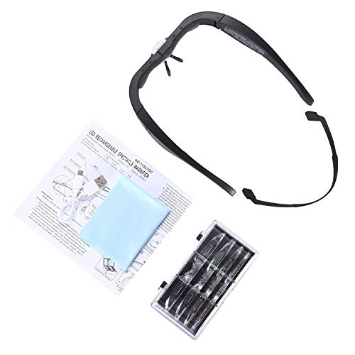 YOCTOSUN Rechargeable Magnifying Glasses, Head Magnifier Glasses with 2 LED Lights and Detachable Lenses 1.5X, 2.5X, 3.5X,5X, Best Eyeglasses Magnifier for Reading and Hobby